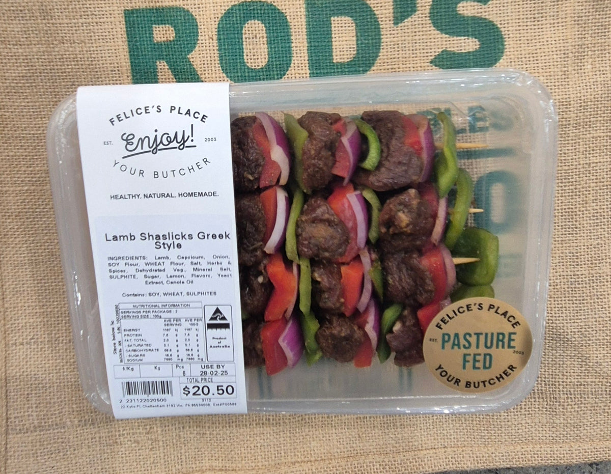 Lamb- Shaslicks (Greek style) 4 pack ( pasture fed) Felices Butcher ...