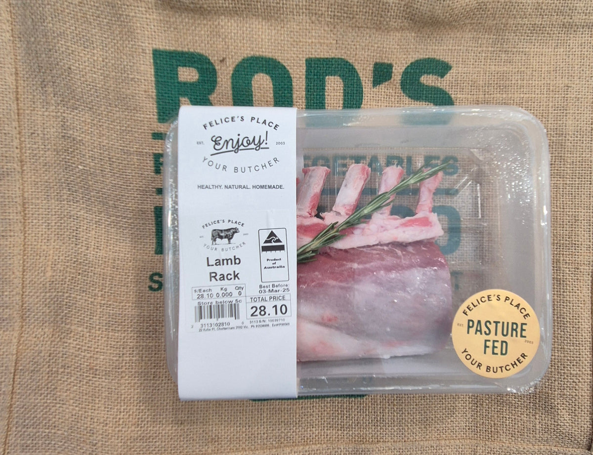 Lamb- Rack 5 point , Pasture Fed Felices Place Butcher – Rod's Fruit ...