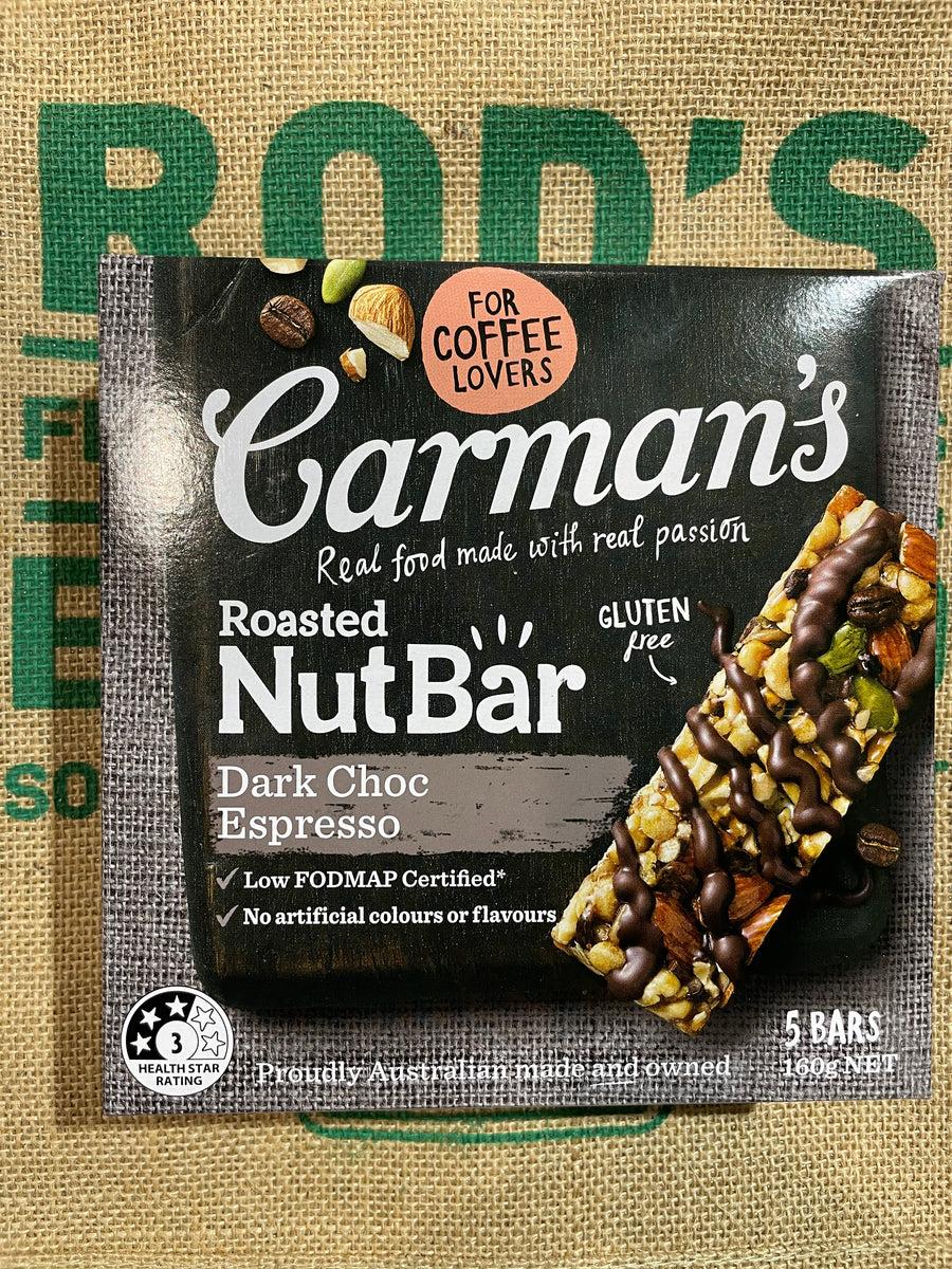 Carman's- Roasted nut Dark Choc Espresso 5 pack – Rod's Fruit and Veg